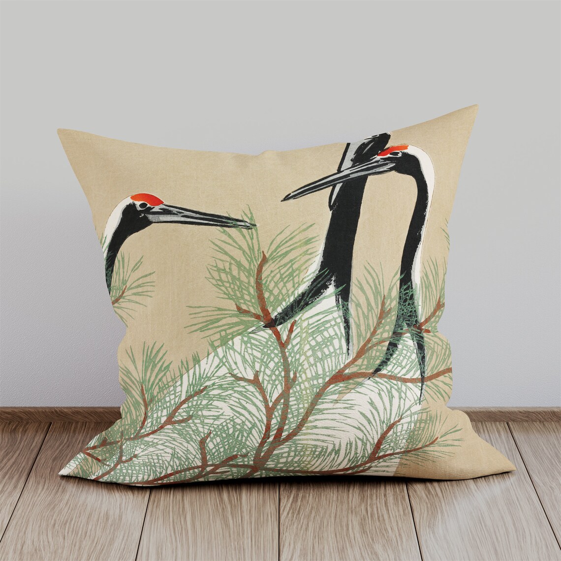 Crane Throw Pillow Cover - Chinoiserie Cushion Cover - Oriental Decor ...