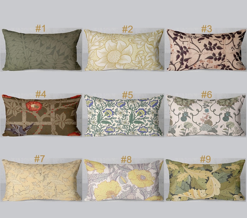 Neutral William Morris Floral Lumbar Pillow Cover Custom Sizes Vintage ...