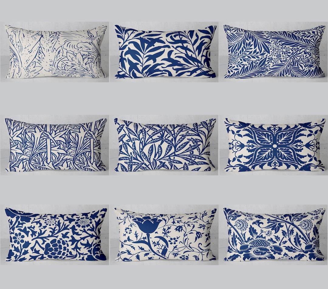 Moon Roses Indigo Tulip Vine Throw Pillow Cover William Morris Flower ...