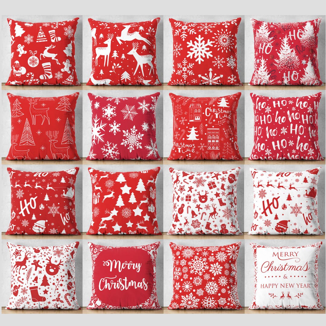 Red Christmas Pillow Covers Custom Sizes Throw Pillow Cover Snowflake ...