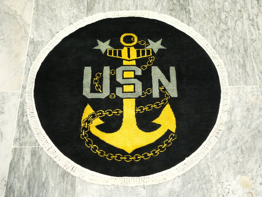 Handmade US Navy Master Chief Petty Officer Rug | MCPO Emblem | Black ...
