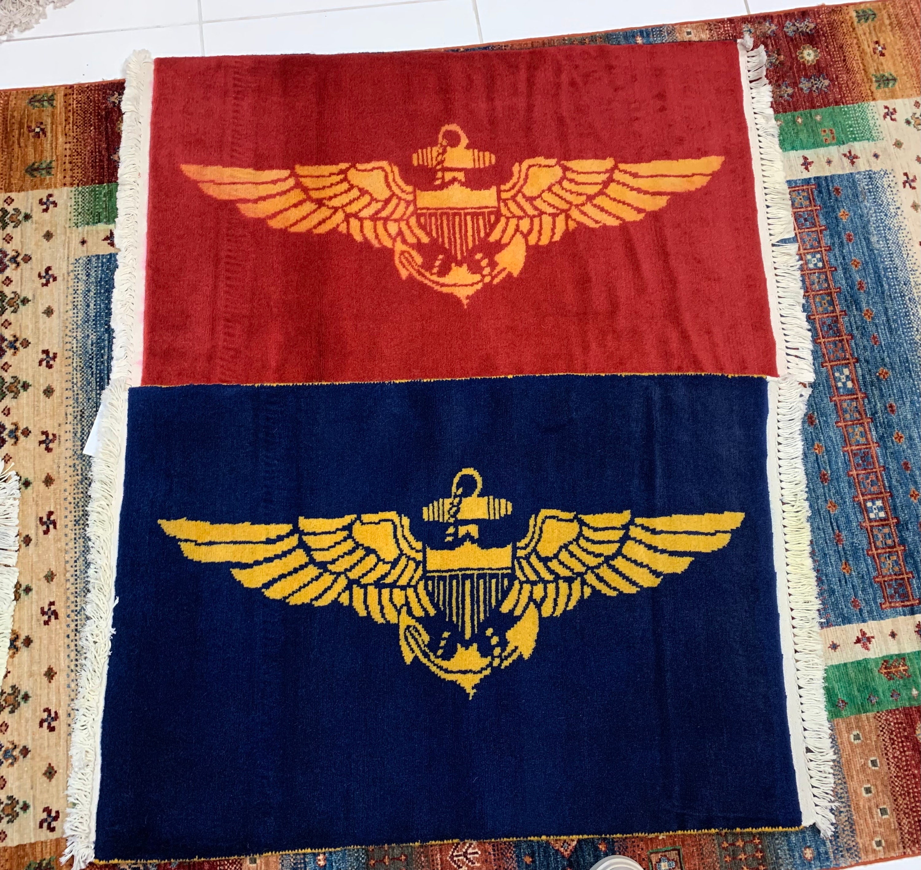2x3 Ft Blue Colored Naval Aviator Pilot Wings - Area Rug - Hand-knotted ...