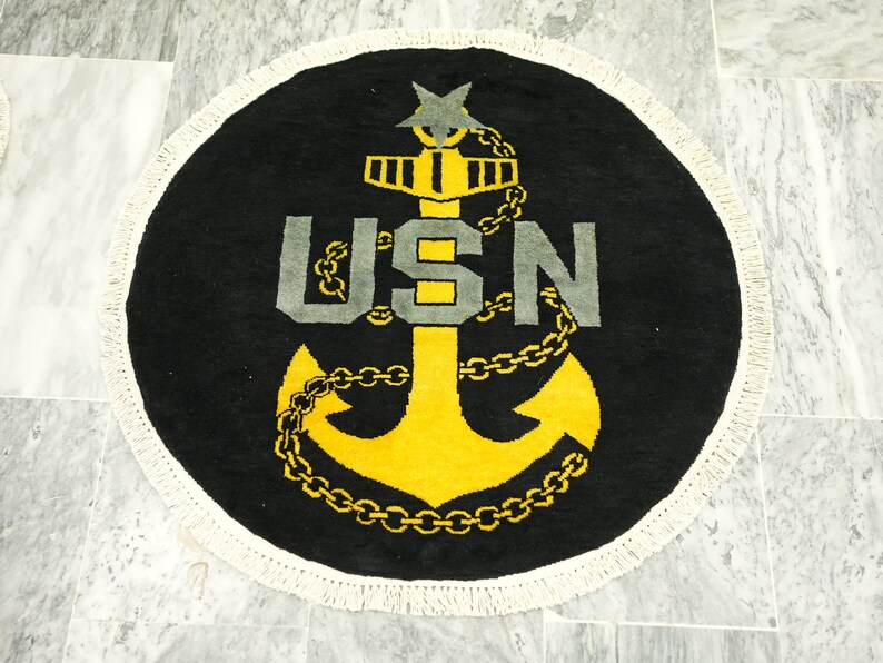 Handmade US Navy Senior CPO Rug | CPO Emblem | Black and Gold Handmade ...