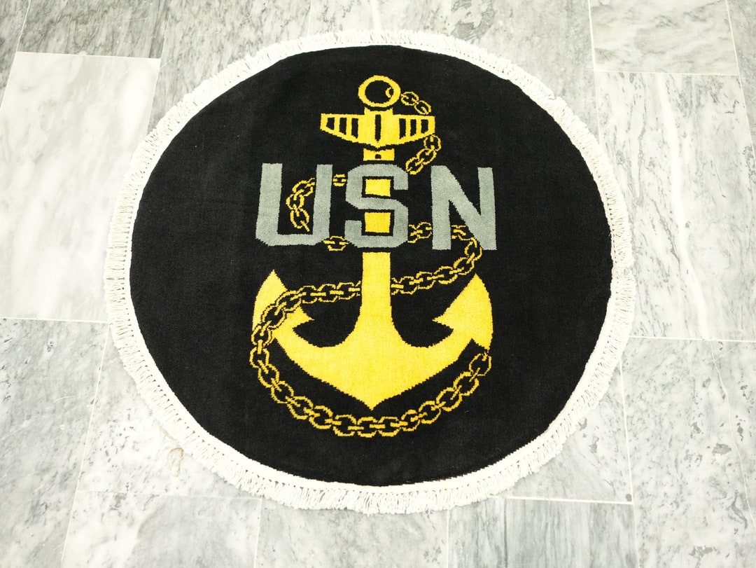 Handmade US Navy Chief Petty Officer Rug | CPO Emblem | Black and Gold ...