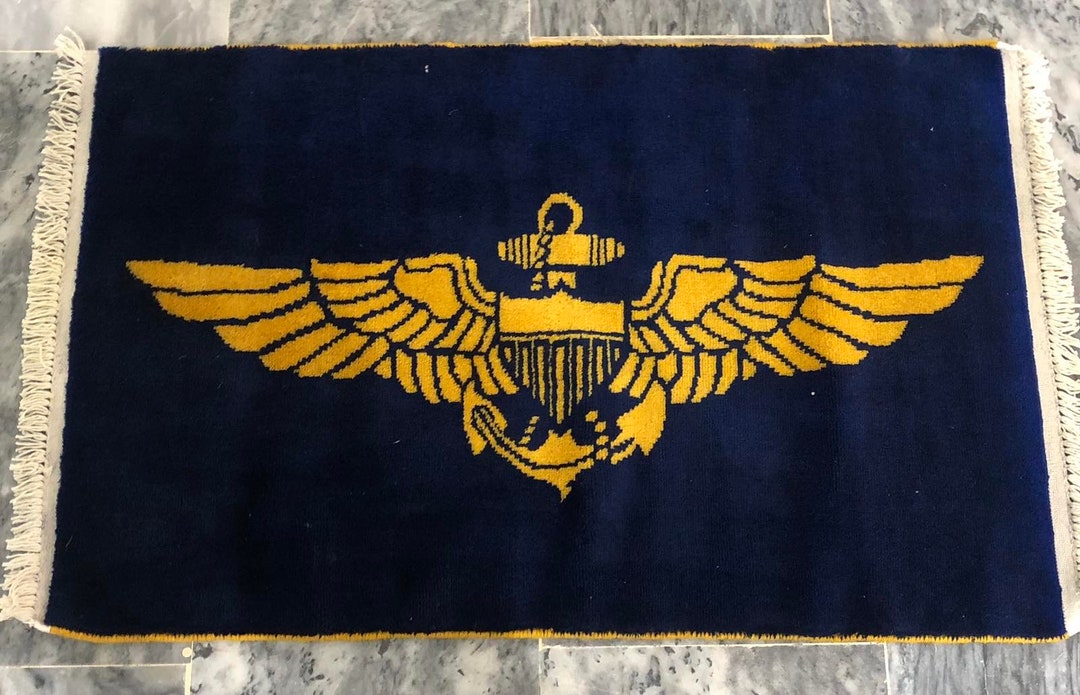 2x3 Ft Blue Colored Naval Aviator Pilot Wings - Area Rug - Hand-knotted ...