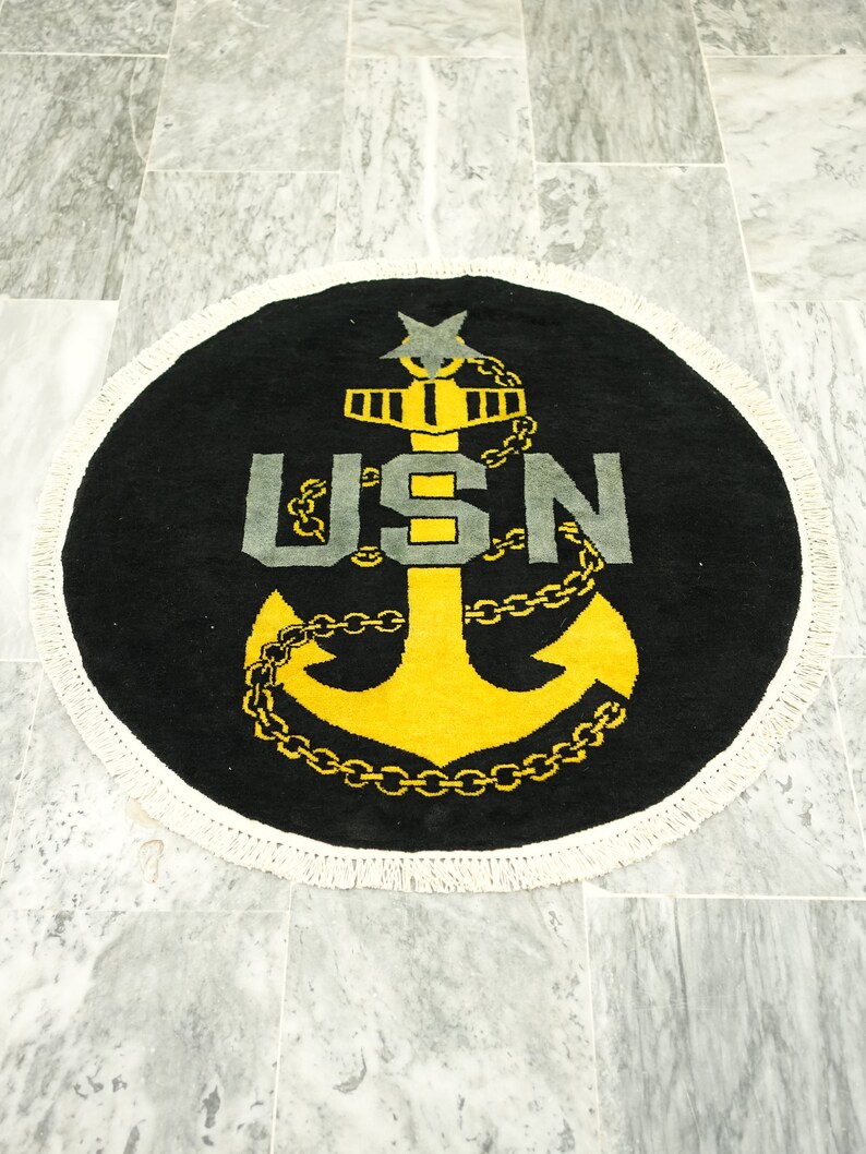 Handmade US Navy Senior CPO Rug | CPO Emblem | Black and Gold Handmade ...