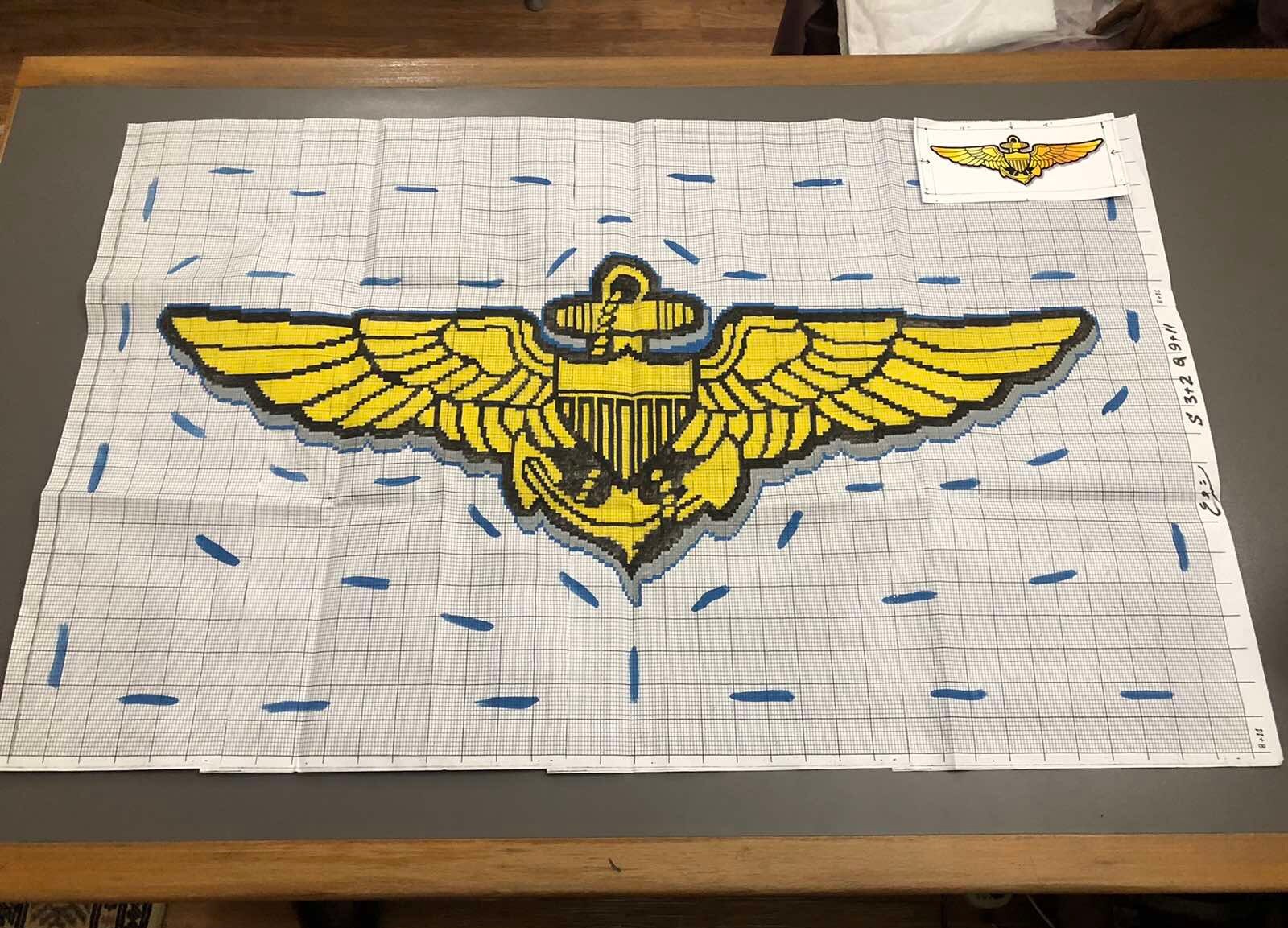 2x3 Ft Blue Colored Naval Aviator Pilot Wings - Area Rug - Hand-knotted ...