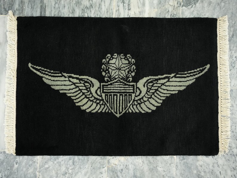 United States Aviator Badge Rug WWII Aviator Wings Black and Gray ...
