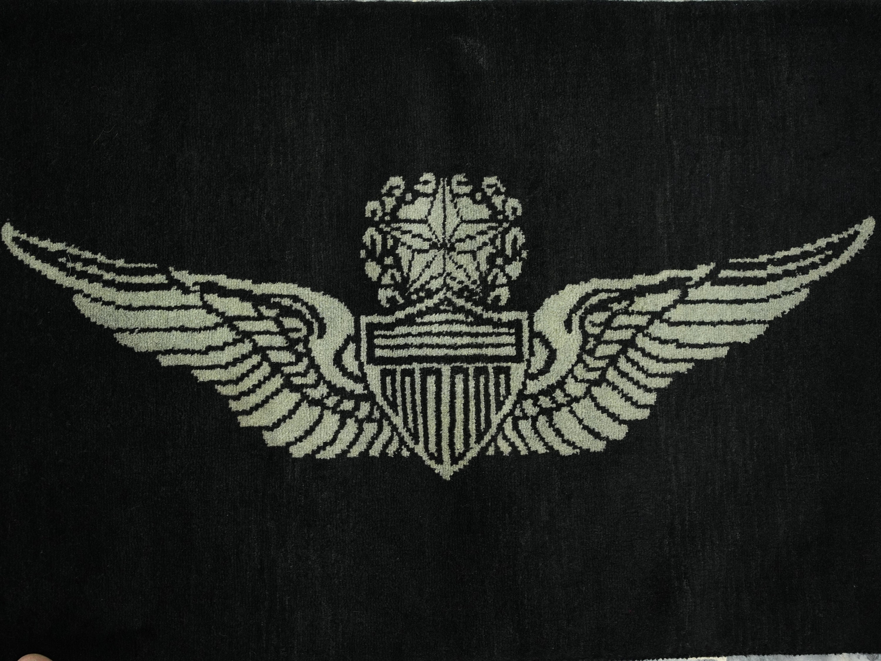 United States Aviator Badge Rug WWII Aviator Wings Black and Gray ...