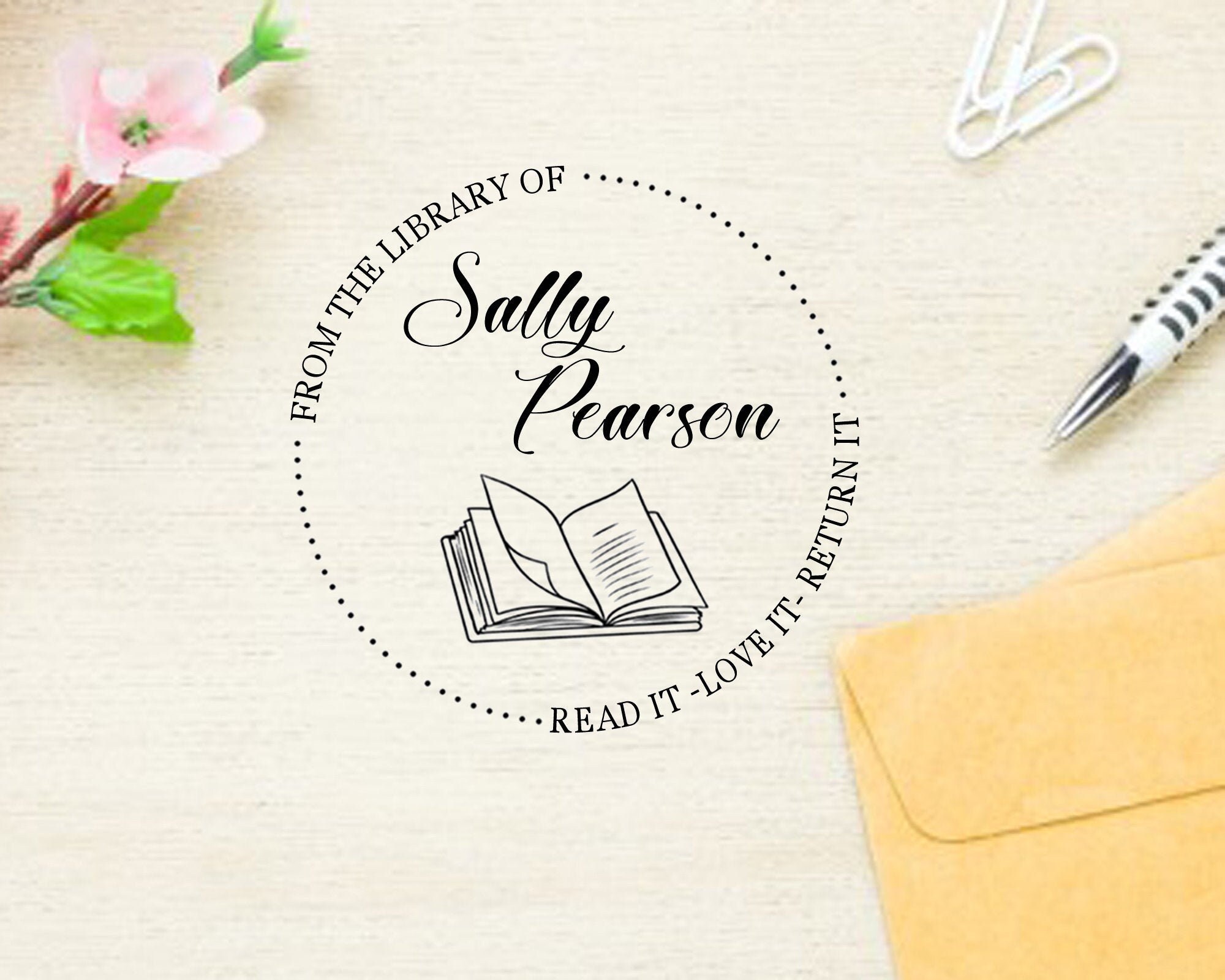 Book stamp Custom self inking stamp from the library of | Etsy