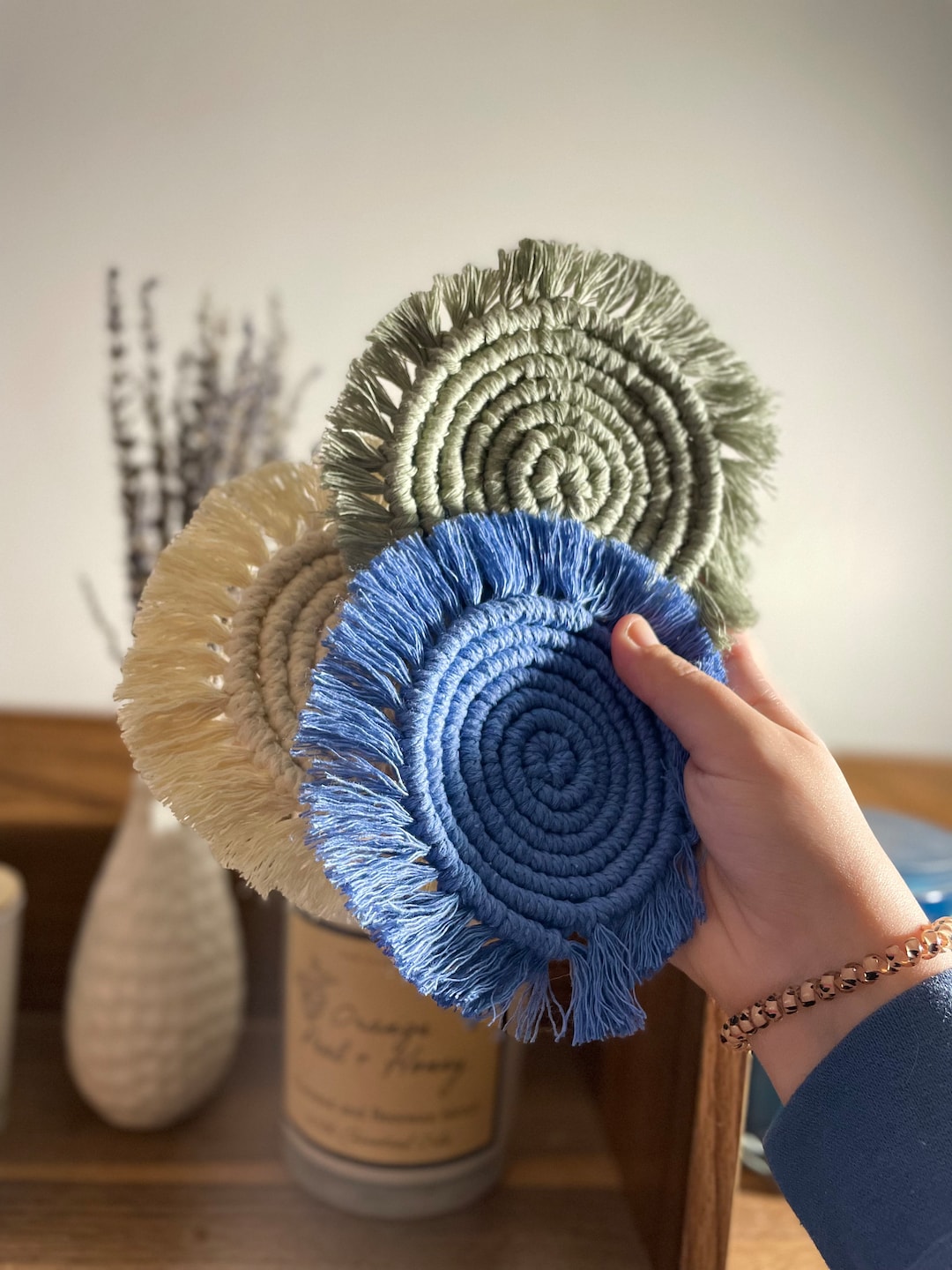 Macrame Coaster | Handmade Fringe Coaster | Boho Decor | Coffee Table ...