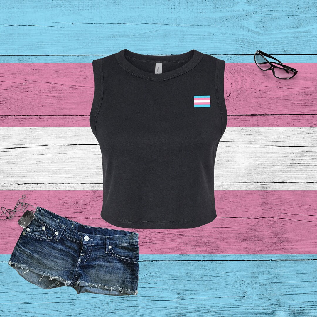 Transgender Flag Micro Rib Crop Muscle Tank, Trans Pride Month Baby Tee ...