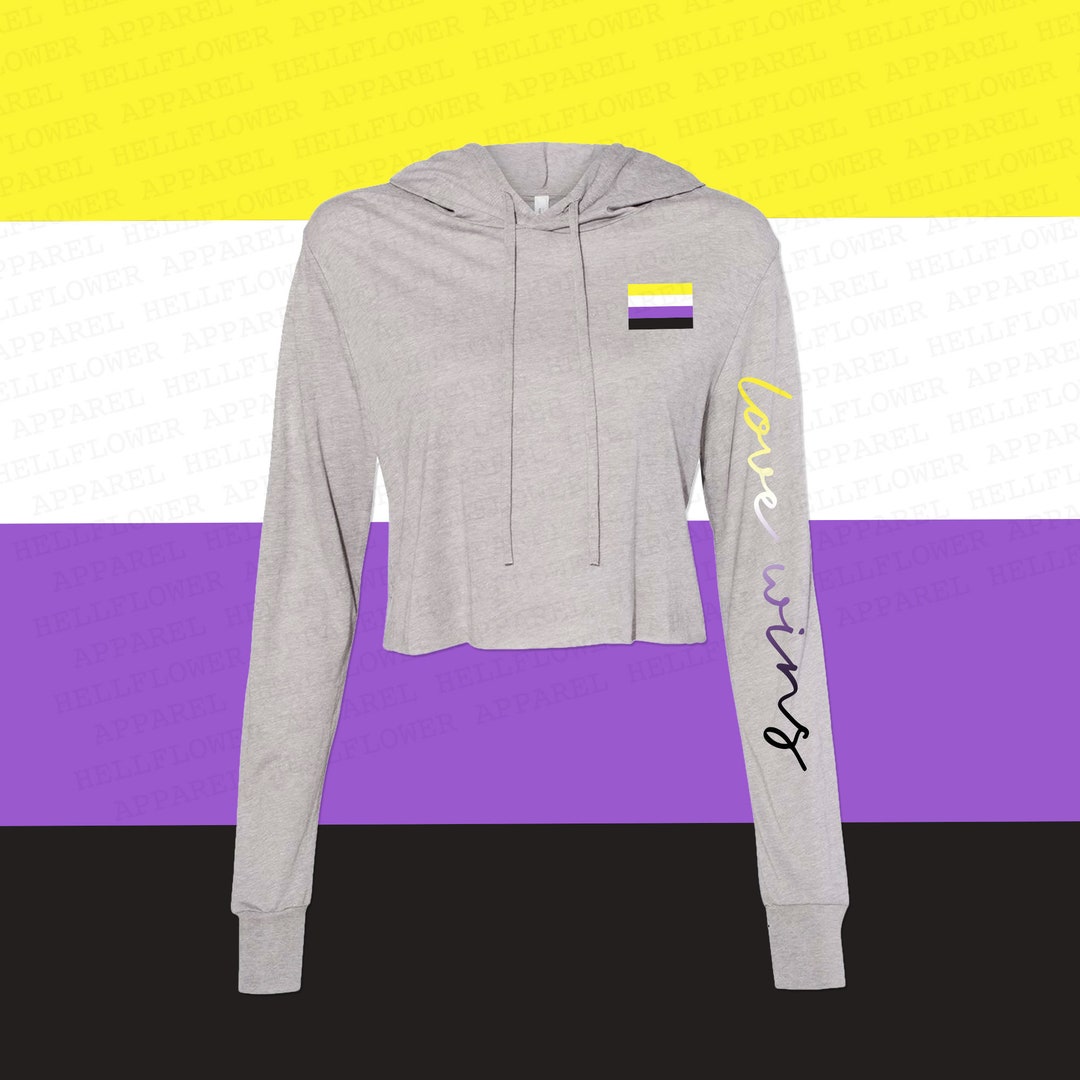 Non-binary Pride Flag Crop Hoodie, Light-weight Long Sleeve Pullover ...