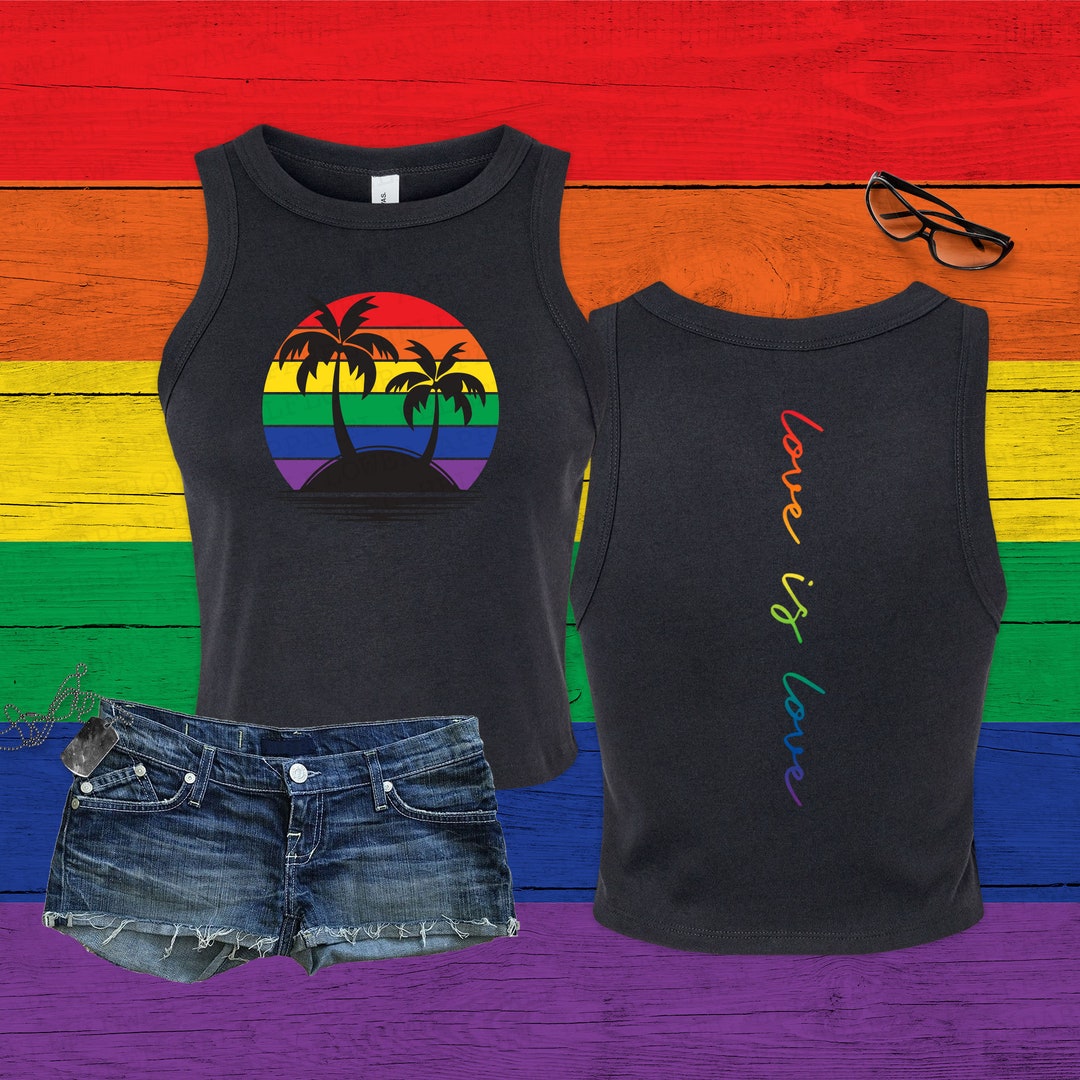 Pride Sunset Island Micro Rib Racer Tank, LGBTQ Love is Love Top, Soft ...