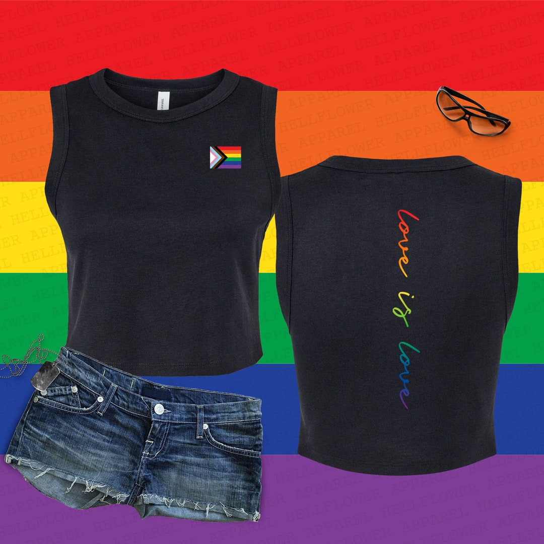 Pride Flag Stretch-fit Crop Tank, LGBTQIA Micro Rib Baby Tee, Summer ...