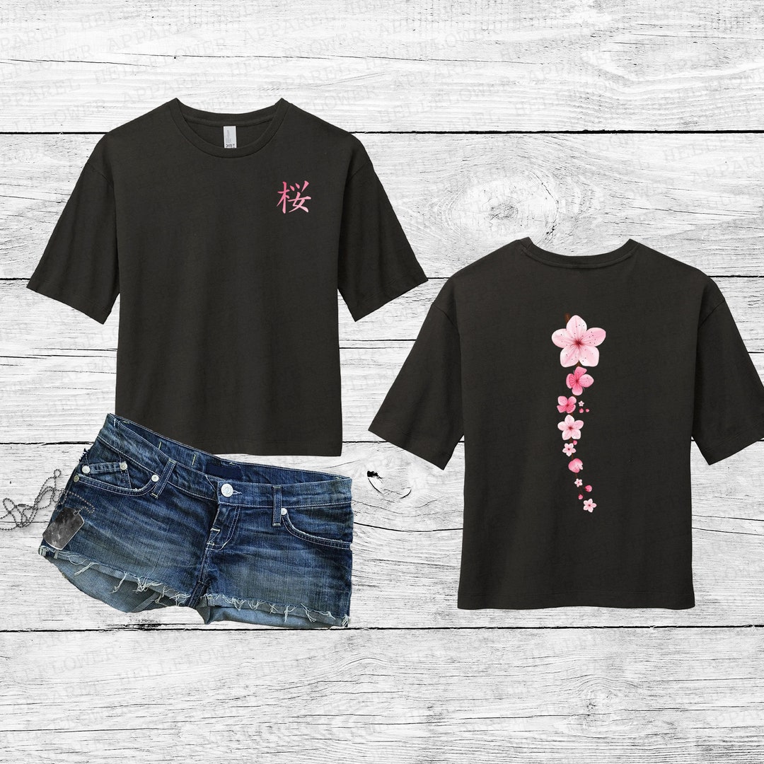 Sakura Minimalist Boxy Tee Women's Anime Cherry Blossom Top Japanese ...