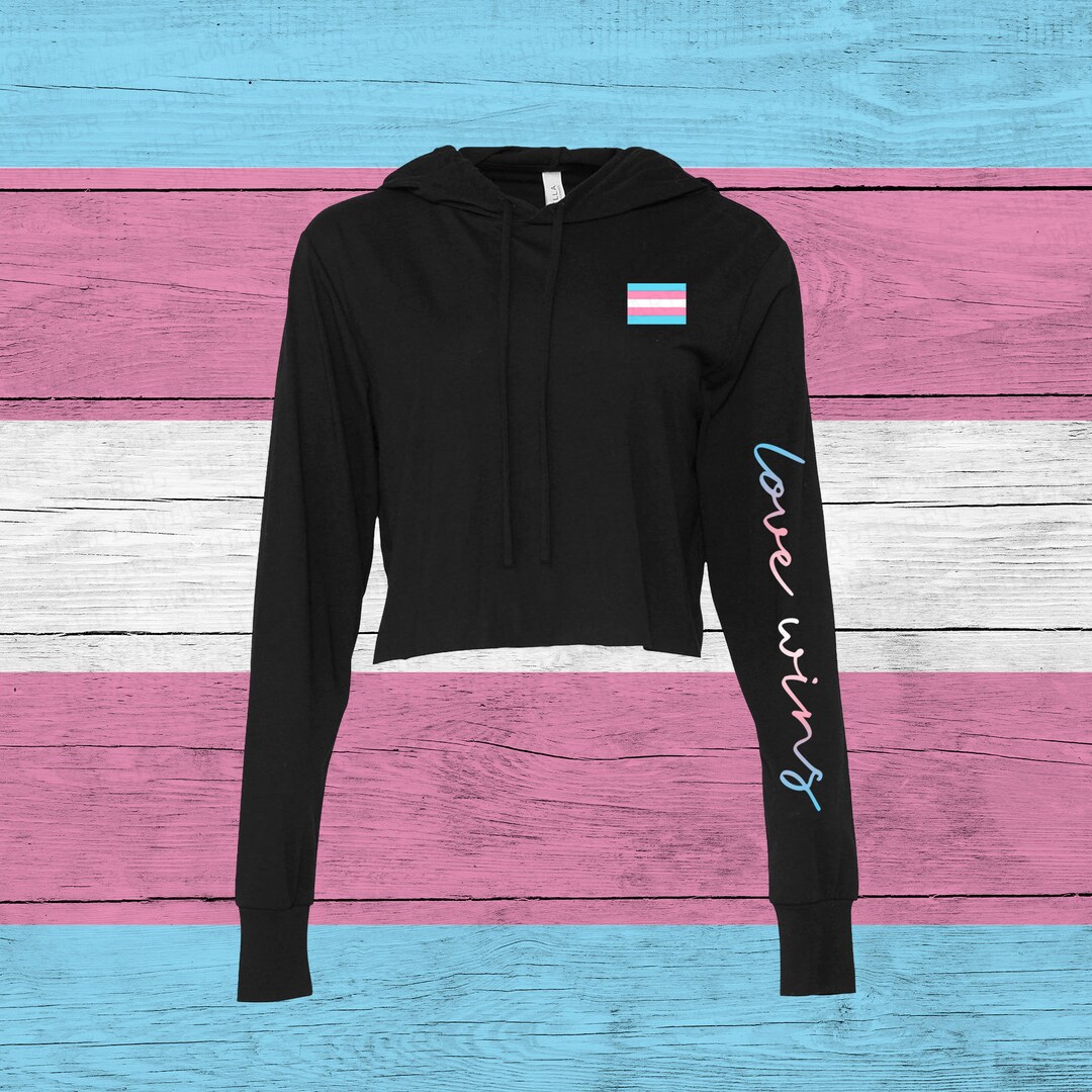 Trans Pride Flag Crop Hoodie, Thin Light-weight Long Sleeve Pullover ...