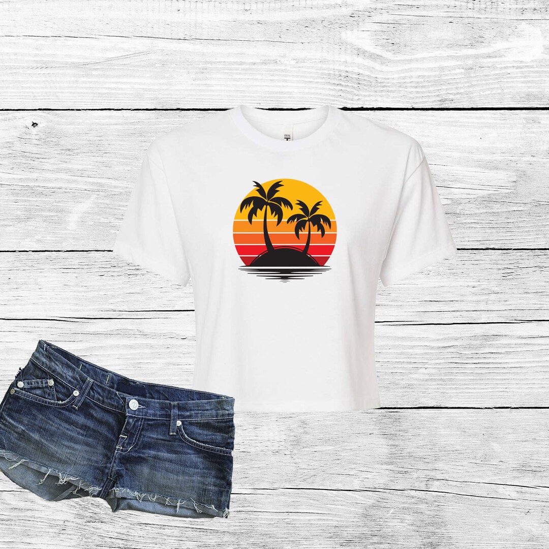Sunset Island Crop Top, Women's Beach Minimalist Crop, Light-weight ...
