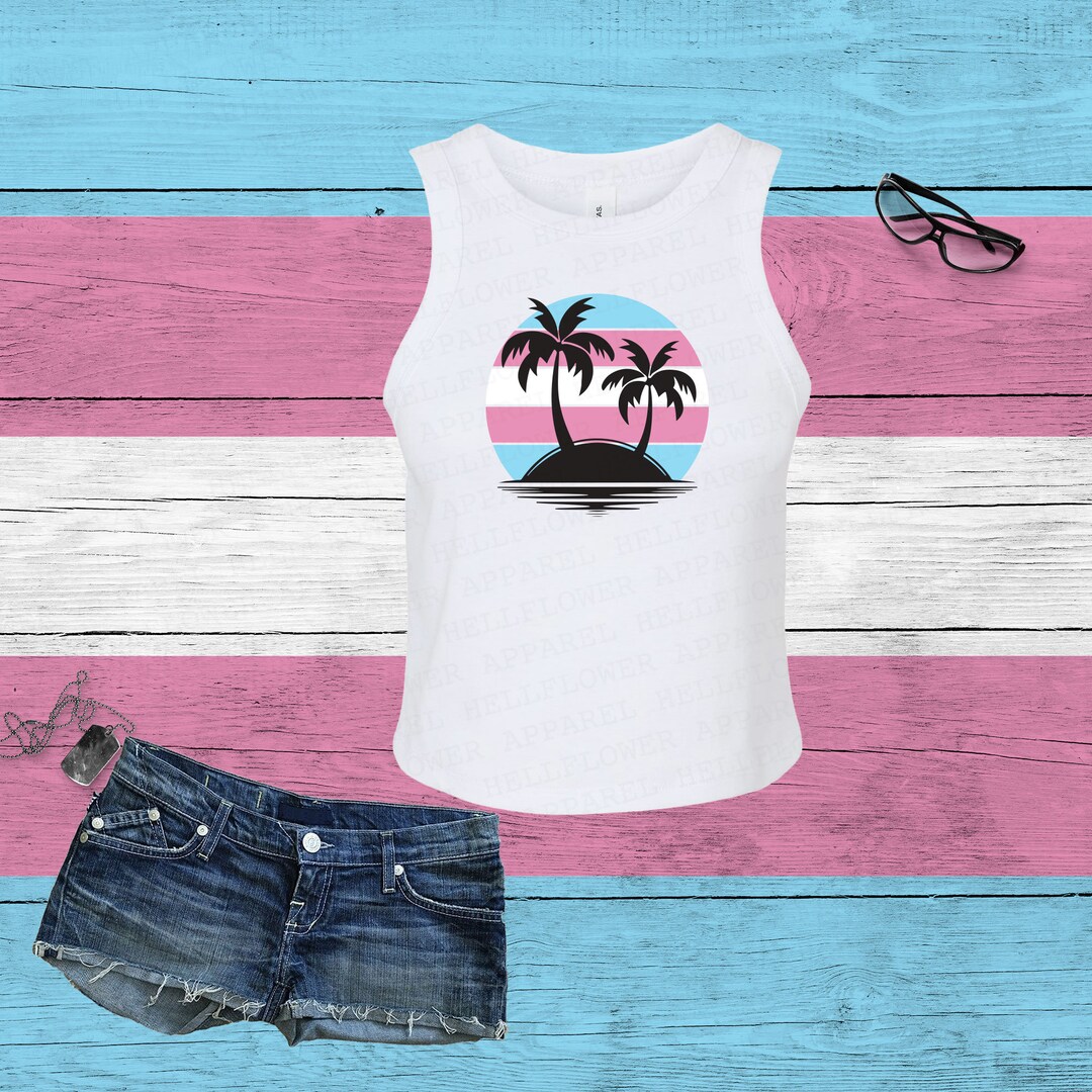 Transgender Sunset Island Micro Rib Racer Tank, Tropical Beach Tank ...