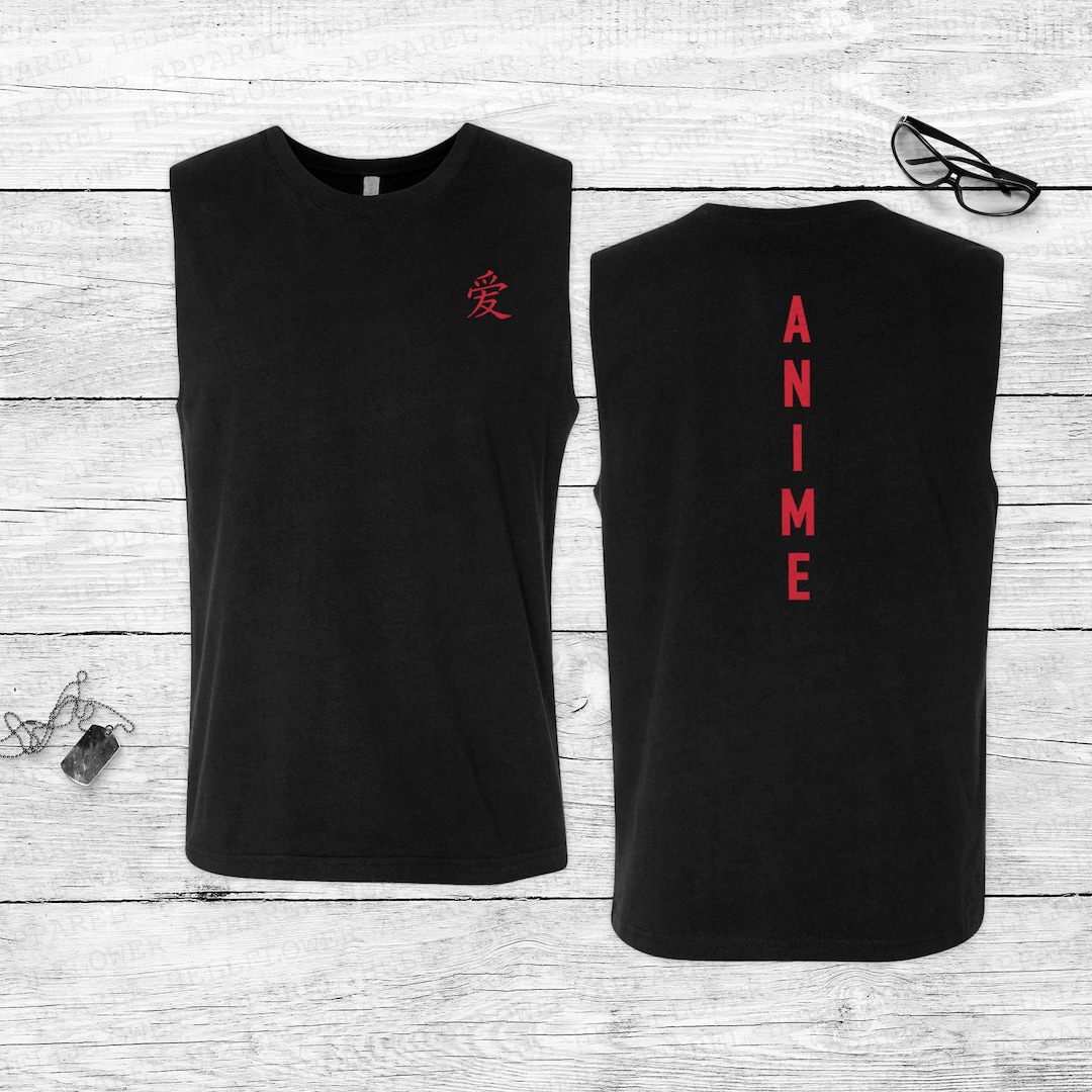Anime Fashion Art Unisex Muscle Tank, Japanese Minimalist Love Gym Top ...