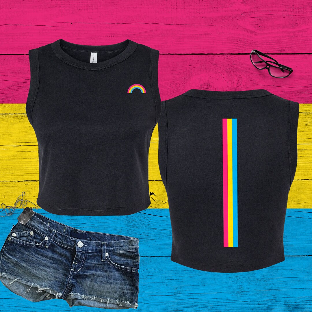 Pan Rainbow Flag Micro Rib Crop Muscle Tank, Pansexual Gym Muscle Tank ...