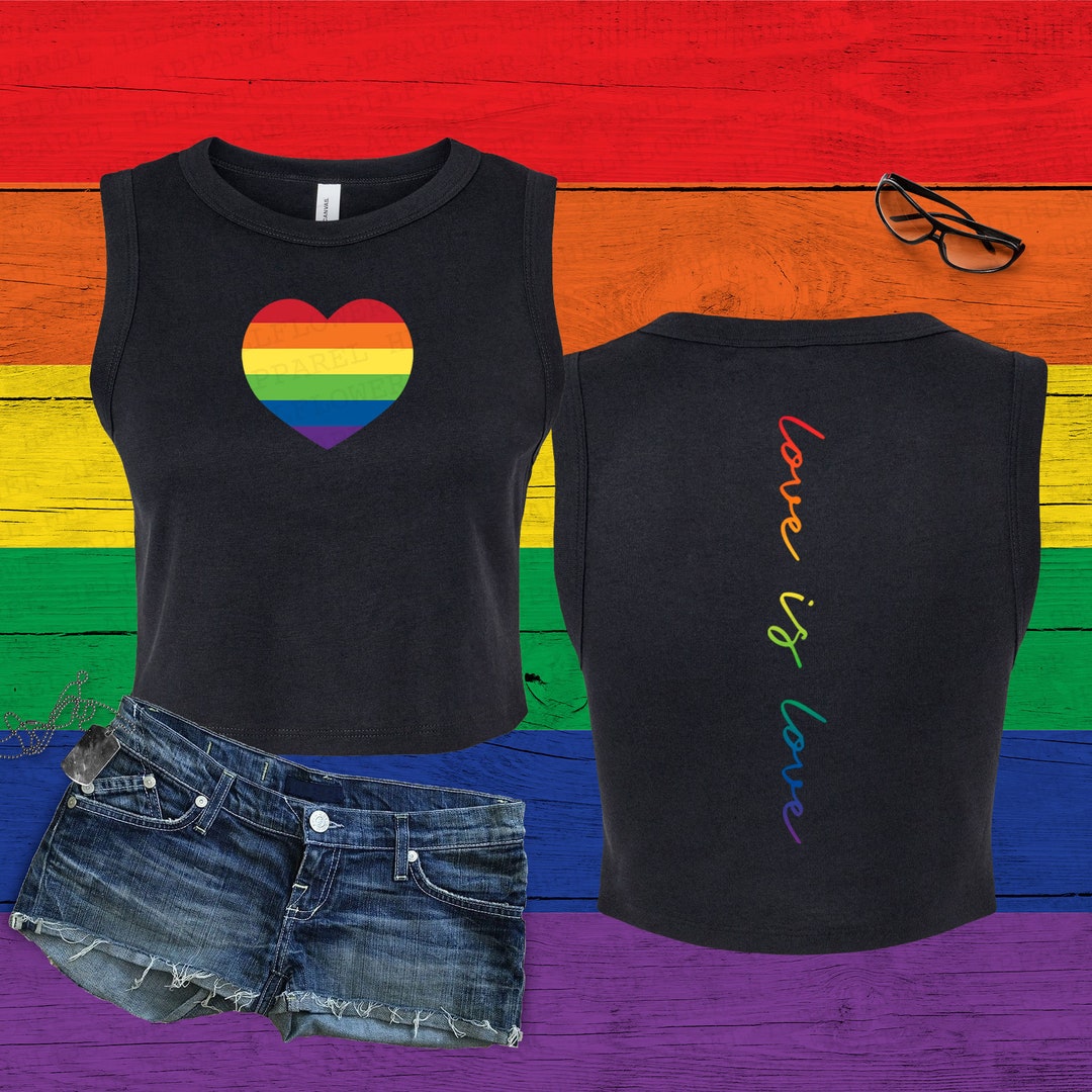 Gay Pride Heart Crop Muscle Tank, LGBTQ Love is Love Aesthetic, Flag ...