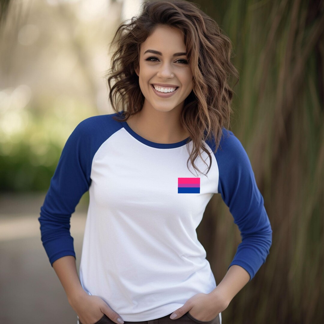 Bi Pride Flag Striped 3/4 Sleeve Raglan Baseball Tee, Unisex Bisexual ...