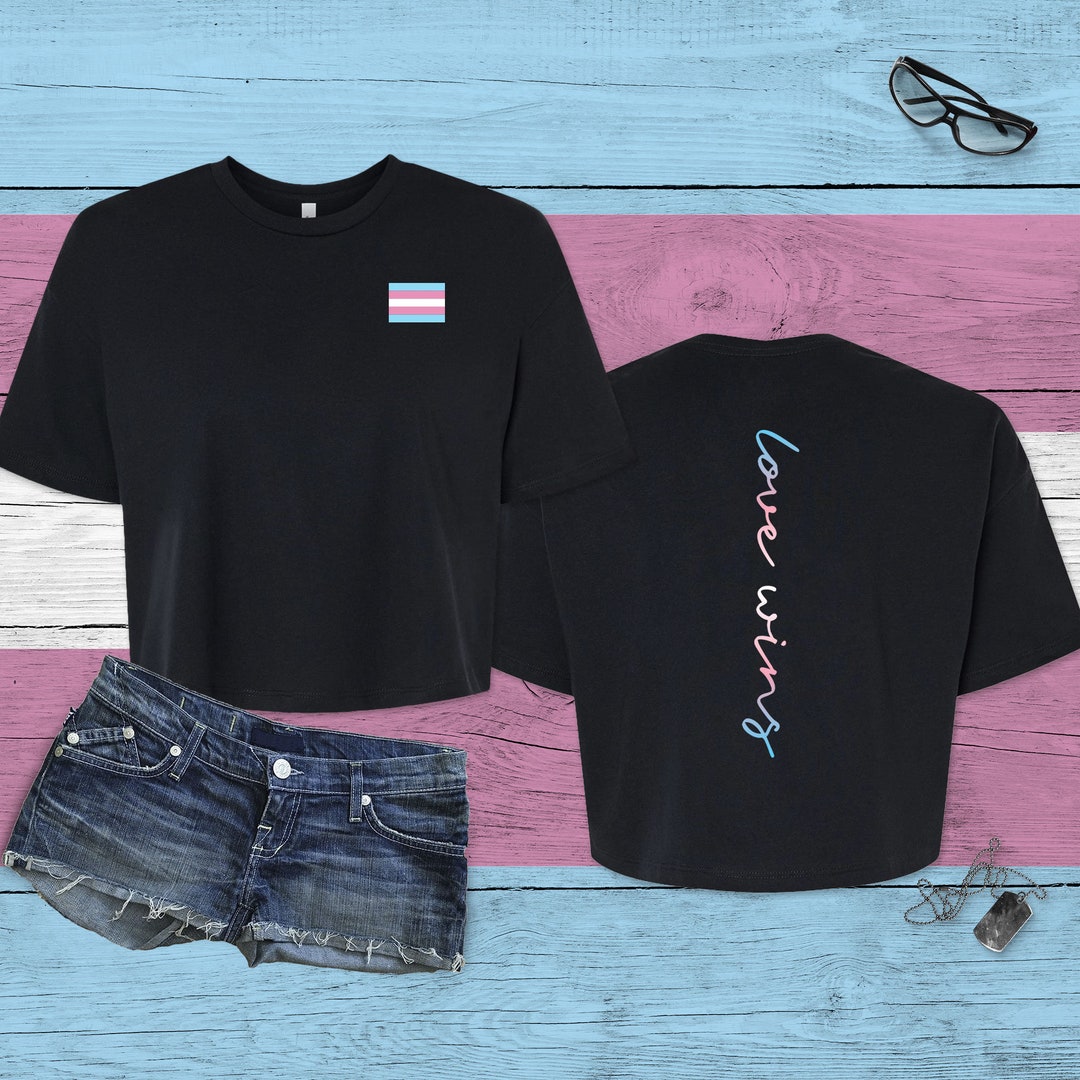 Transexual Flag Jersey Crop Tee, Trans Love Wins Cotton Crop, Love is ...