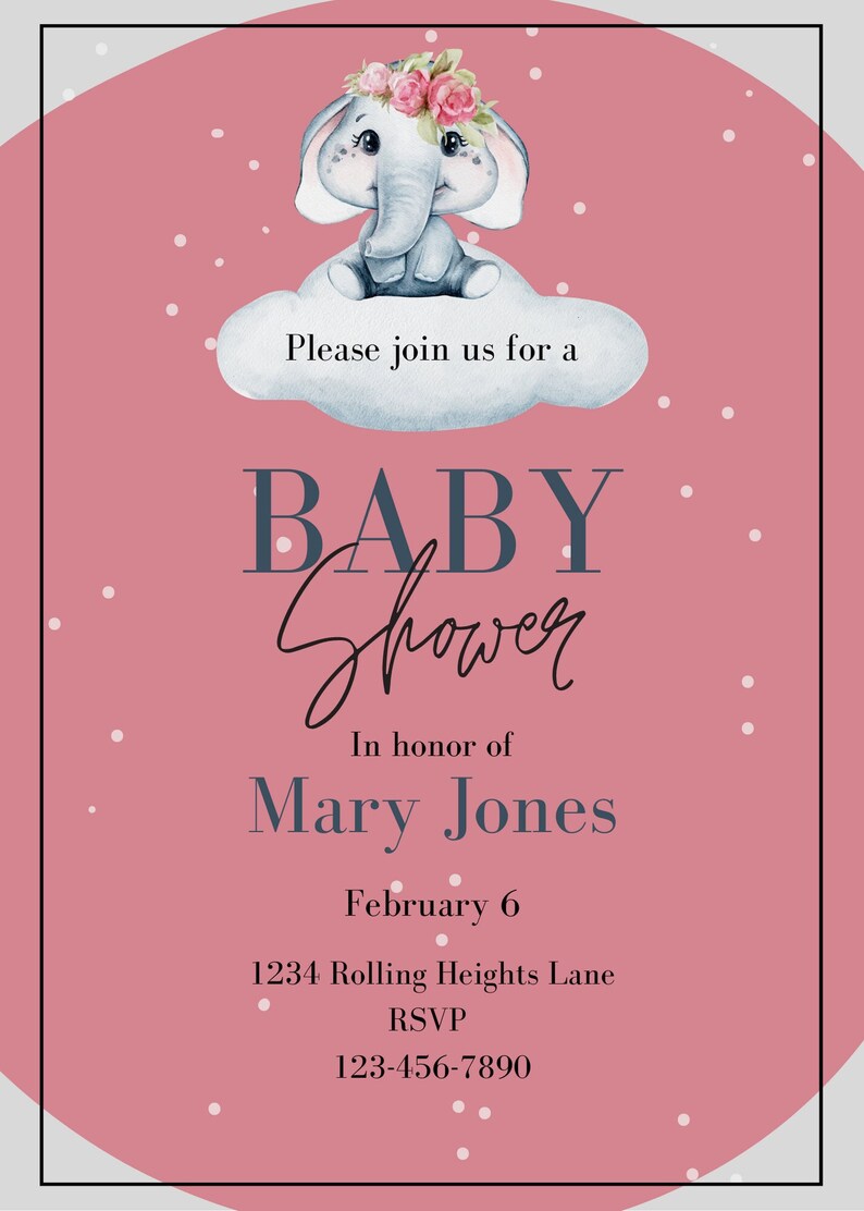 Elephant Baby Shower Template Baby Shower Invitation 5x7 - Etsy