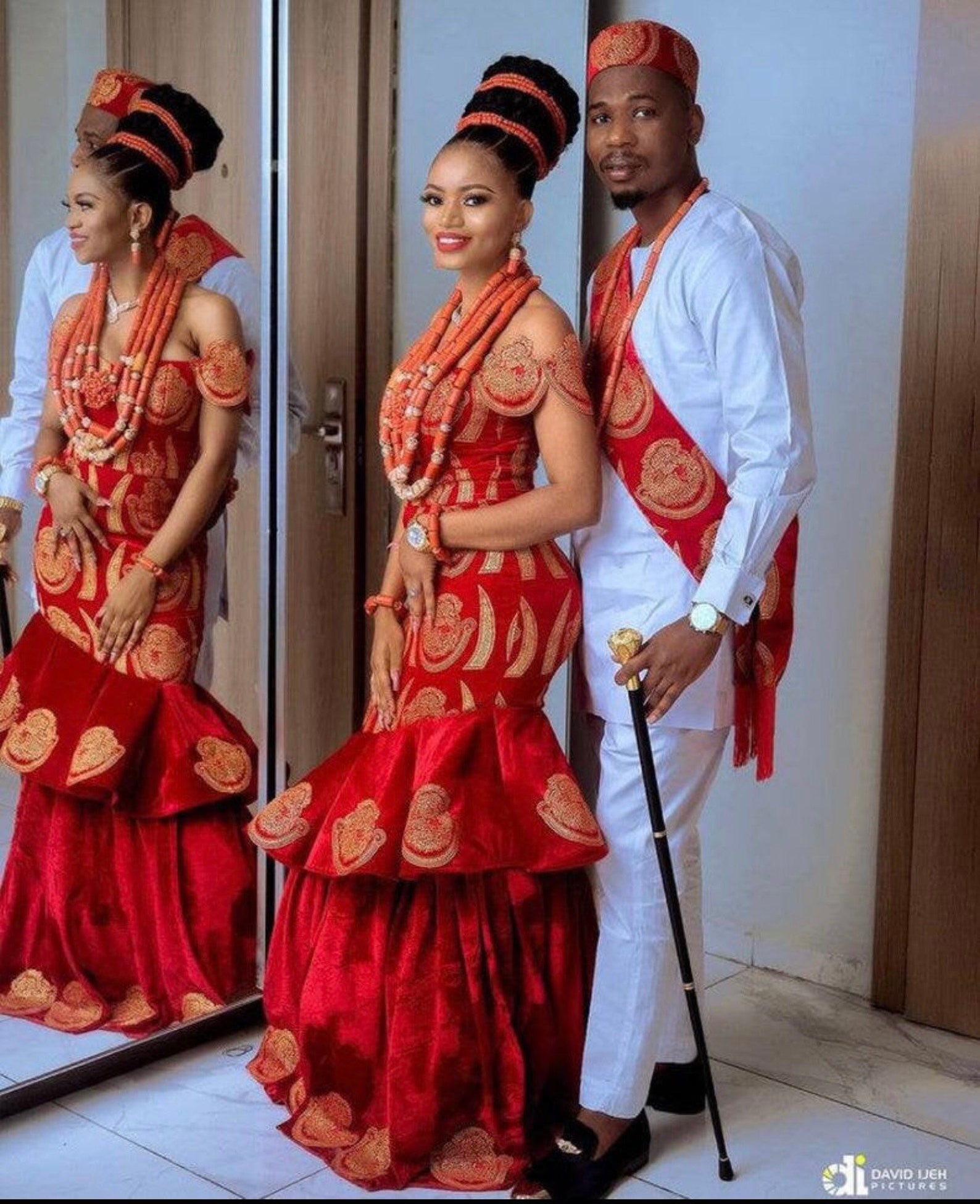 Igbo Traditional Wedding Attire for Couple. Red Isiagu Dress. - Etsy