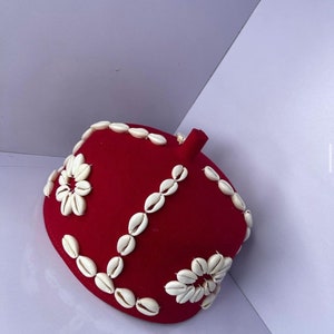 Red Igbo Cap With Cowries. Chief Cap for Men. Nigerian Wedding Hat for ...