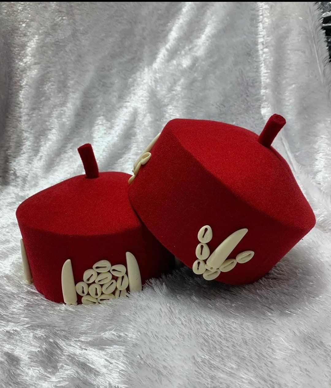Red Igbo Cap With Cowries . Chief Cap for Men. Nigerian Wedding Hat for ...