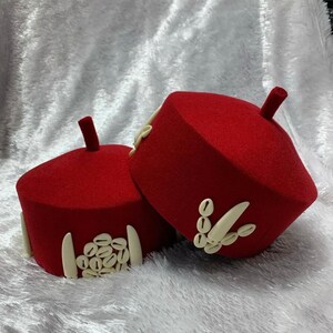 Red Igbo Cap With Cowries . Chief Cap for Men. Nigerian Wedding Hat for ...