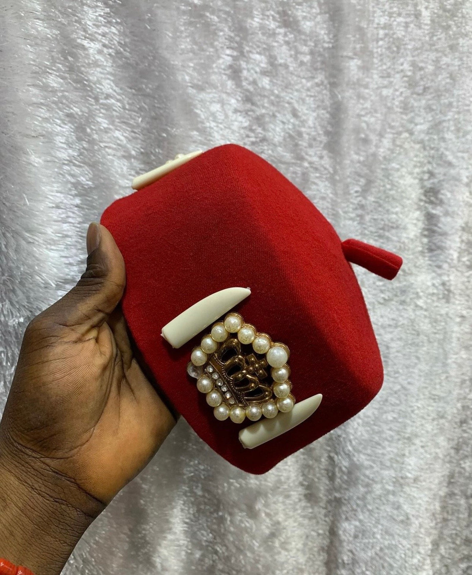 Red Igbo Cap With Cowries and Tusk .chief Cap for Men. Nigerian Wedding ...