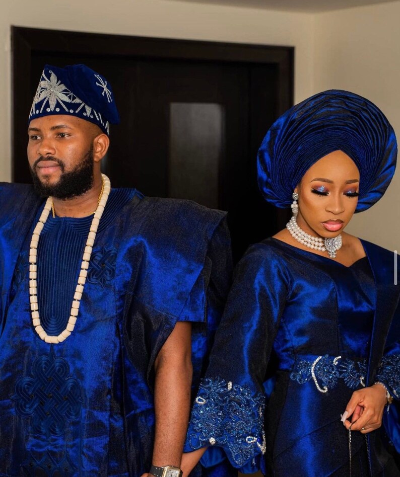 Blue Matching Couple Outfits. Black and Blue Toned Asooke for - Etsy