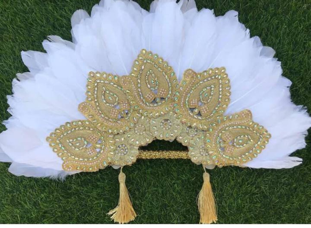 White and Gold Feather Handfan/bridal Handfan/feathers - Etsy