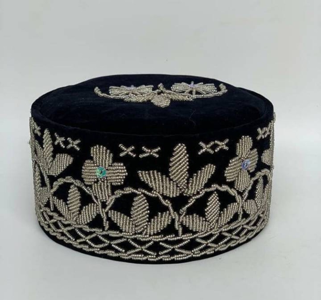 Black Beaded Velvet Cap/round Cap/handmade Caps/groom's Caps/igbo Cap ...