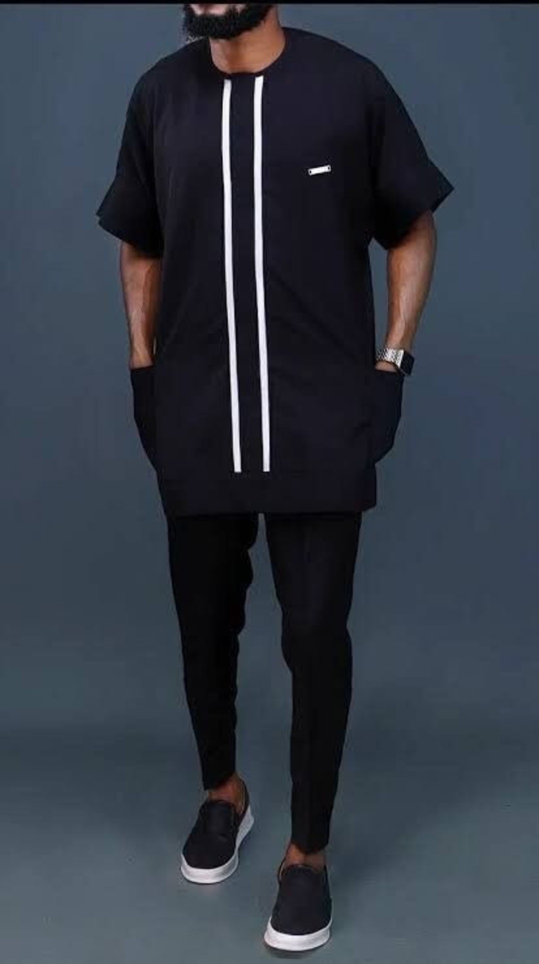 Dark Blue Black Danshiki for Men. Men’s Black Kaftan. African Men’s ...