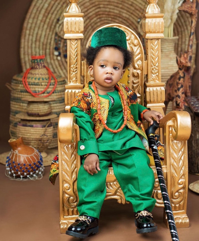 Green Isiagu Outfits for 1st Birthday Boys. Igbo Boys Attire for ...