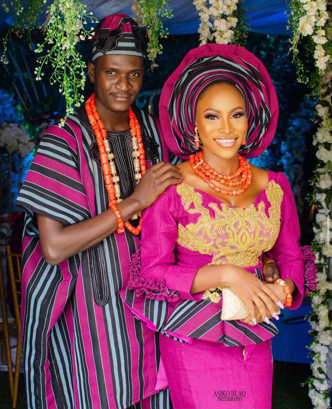 Magenta Pink Couple Outfits. Asooke for Couple. Alari Asooke. Nigerian ...