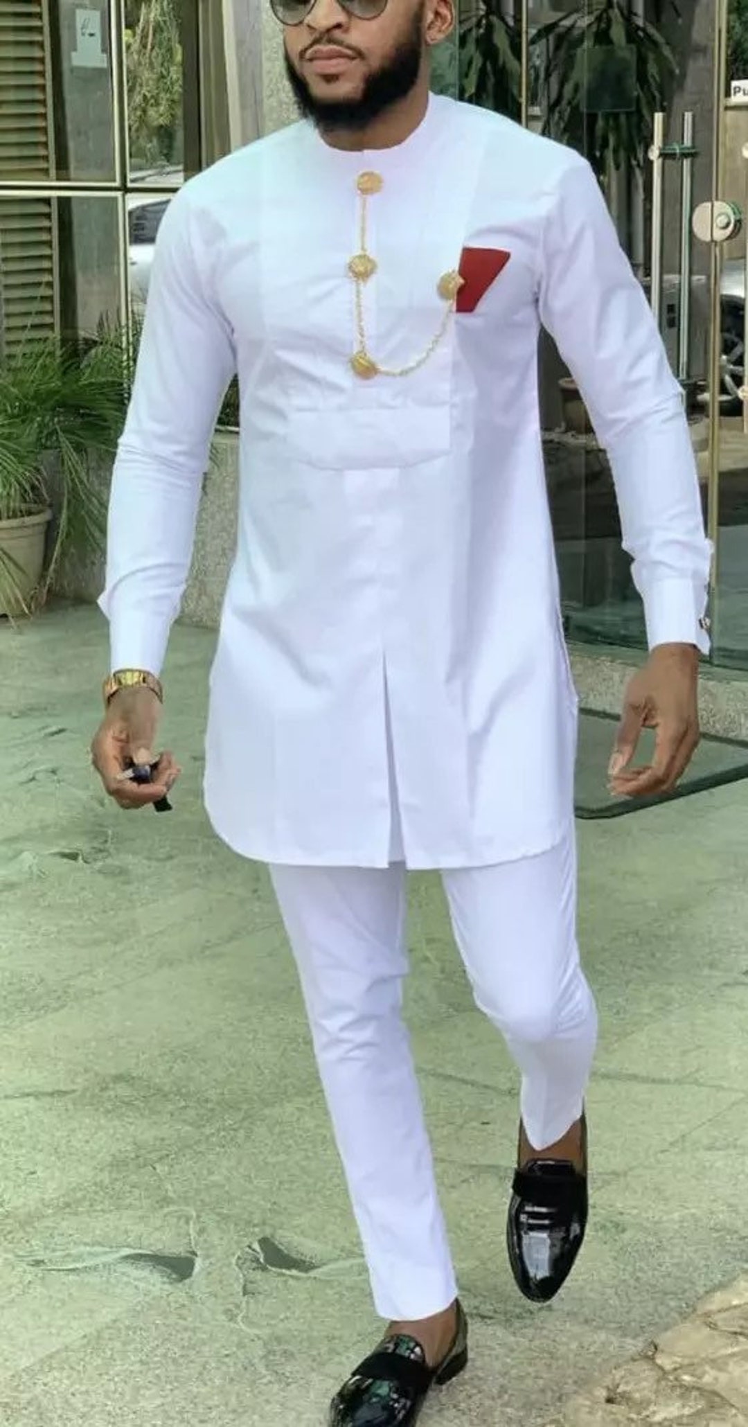 White Kaftan for Men. African Wedding Suit for Groom and Groomsmen. African Clothing for Men ...