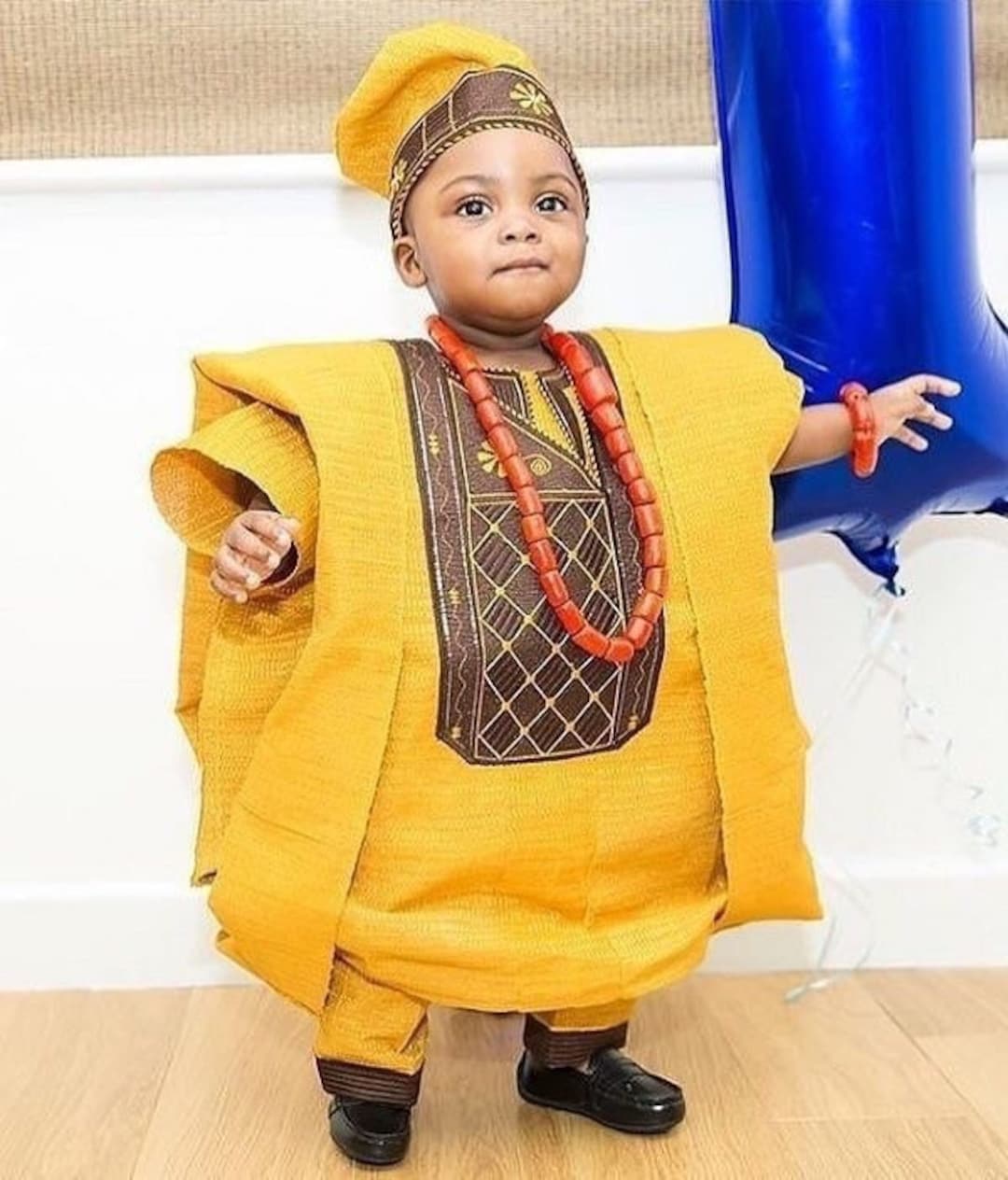 African Kids Clothing. Gold Asooke Agbada for 1st Birthday Boy. Baby ...