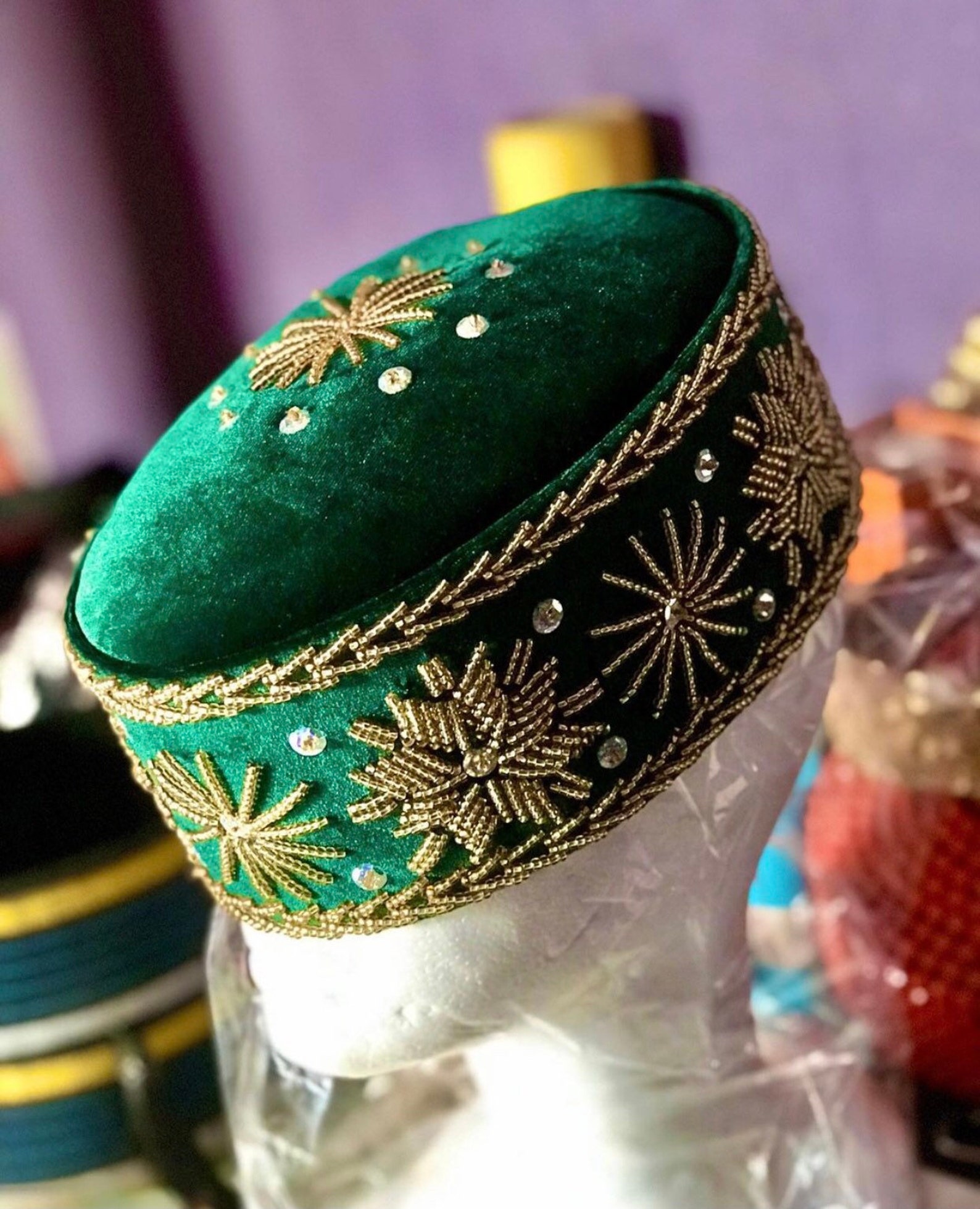 Green Beaded Velvet Round Cap. African Mens Cap. Nigerian - Etsy