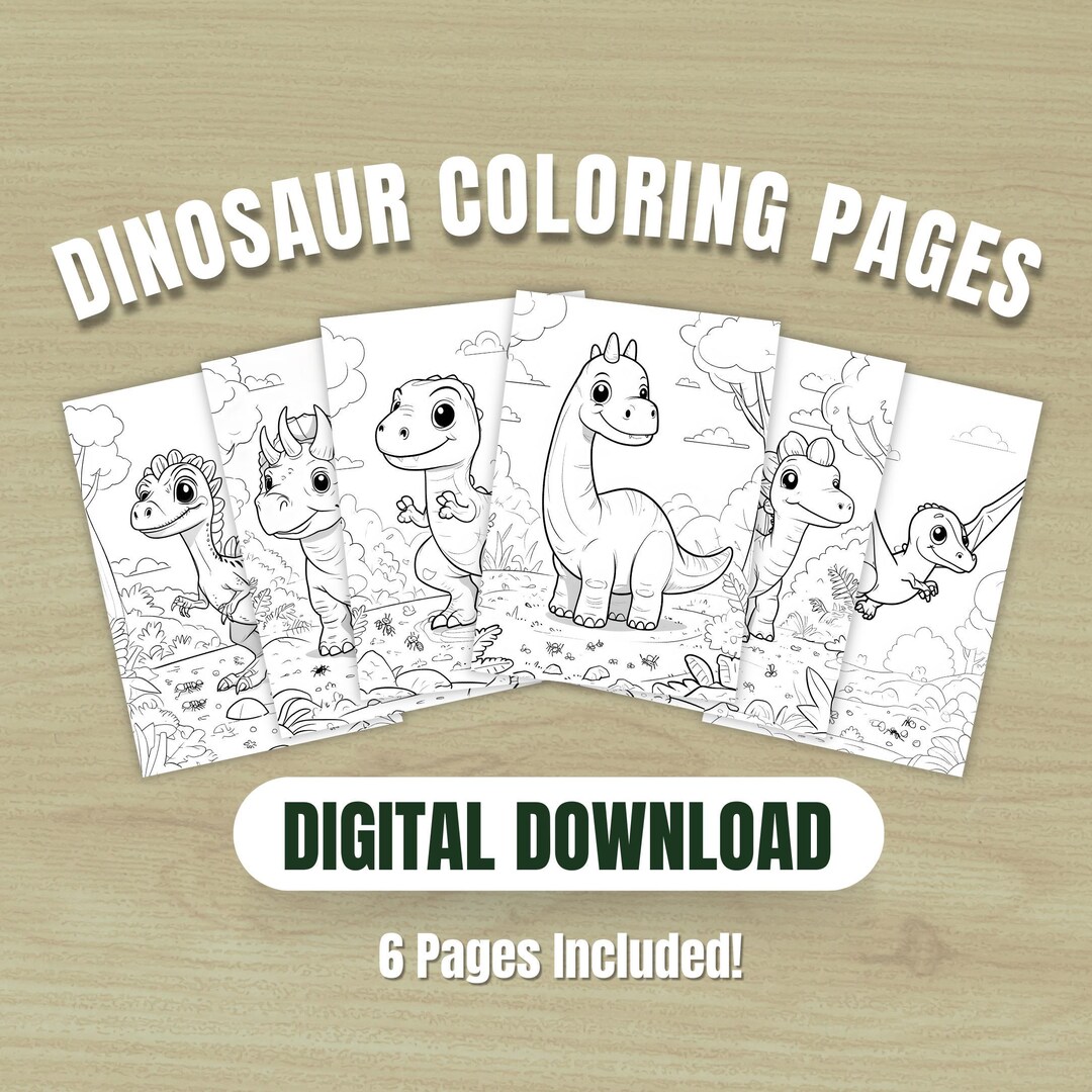 Dinosaur Coloring Pages, 6 Printable Pages, Digital Download, Kids ...