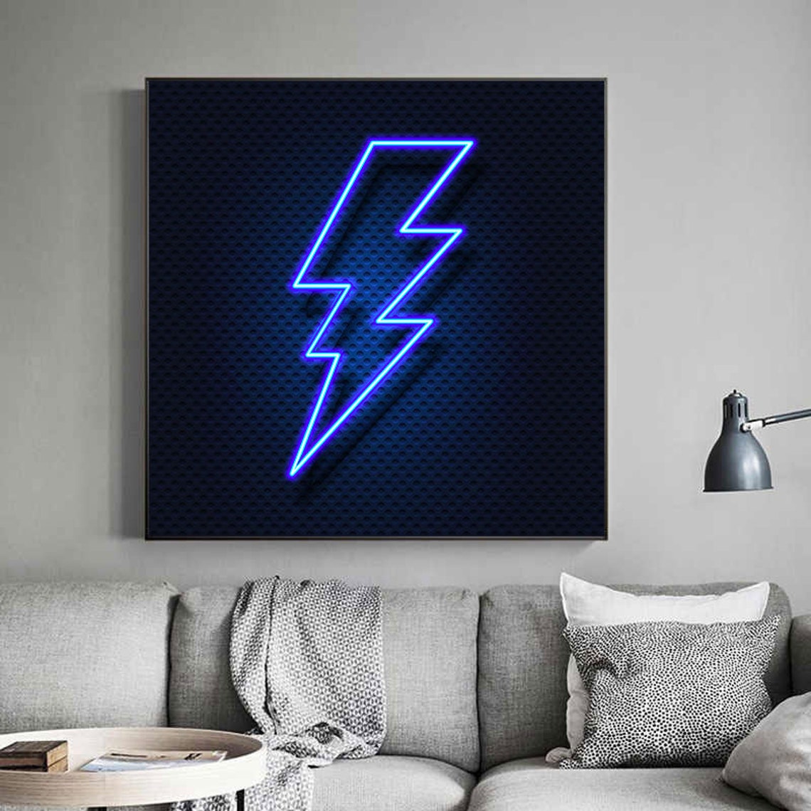 Neon Lightning Bolt in Blue, Set of 2 Printable Art. Glowing Electric ...