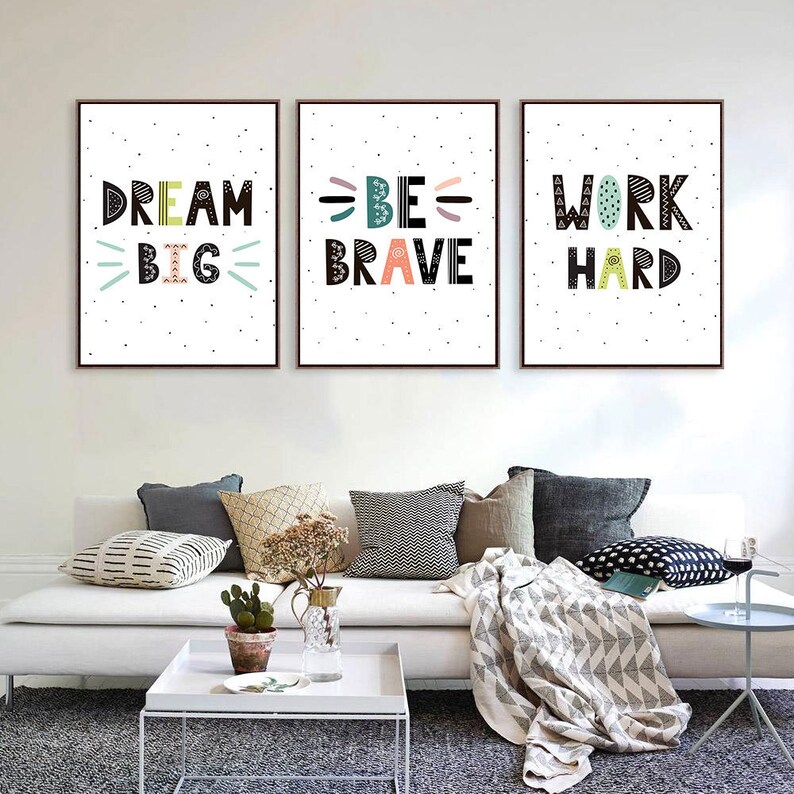 Inspiring Printable Art Set of 3: Be Brave, Dream Big, Work Hard ...
