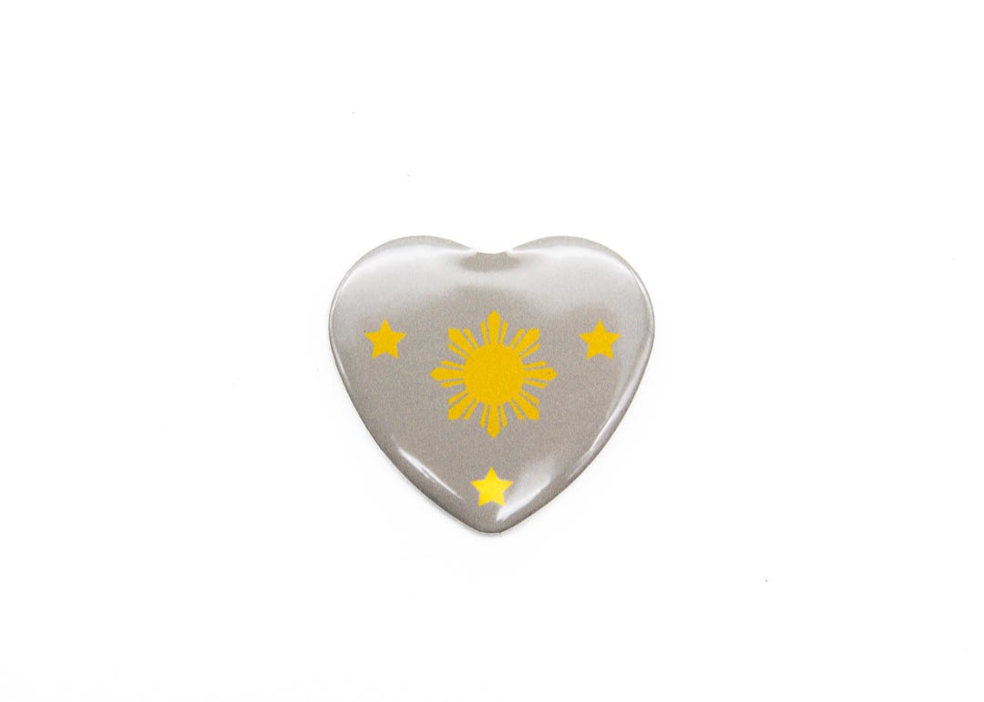 Philippines Sun and Stars Heart Button, Heart Shaped Filipino Button ...