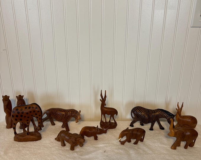 Safari Animal Table Display - Hand-carved Mahogany "party Animals" - Etsy