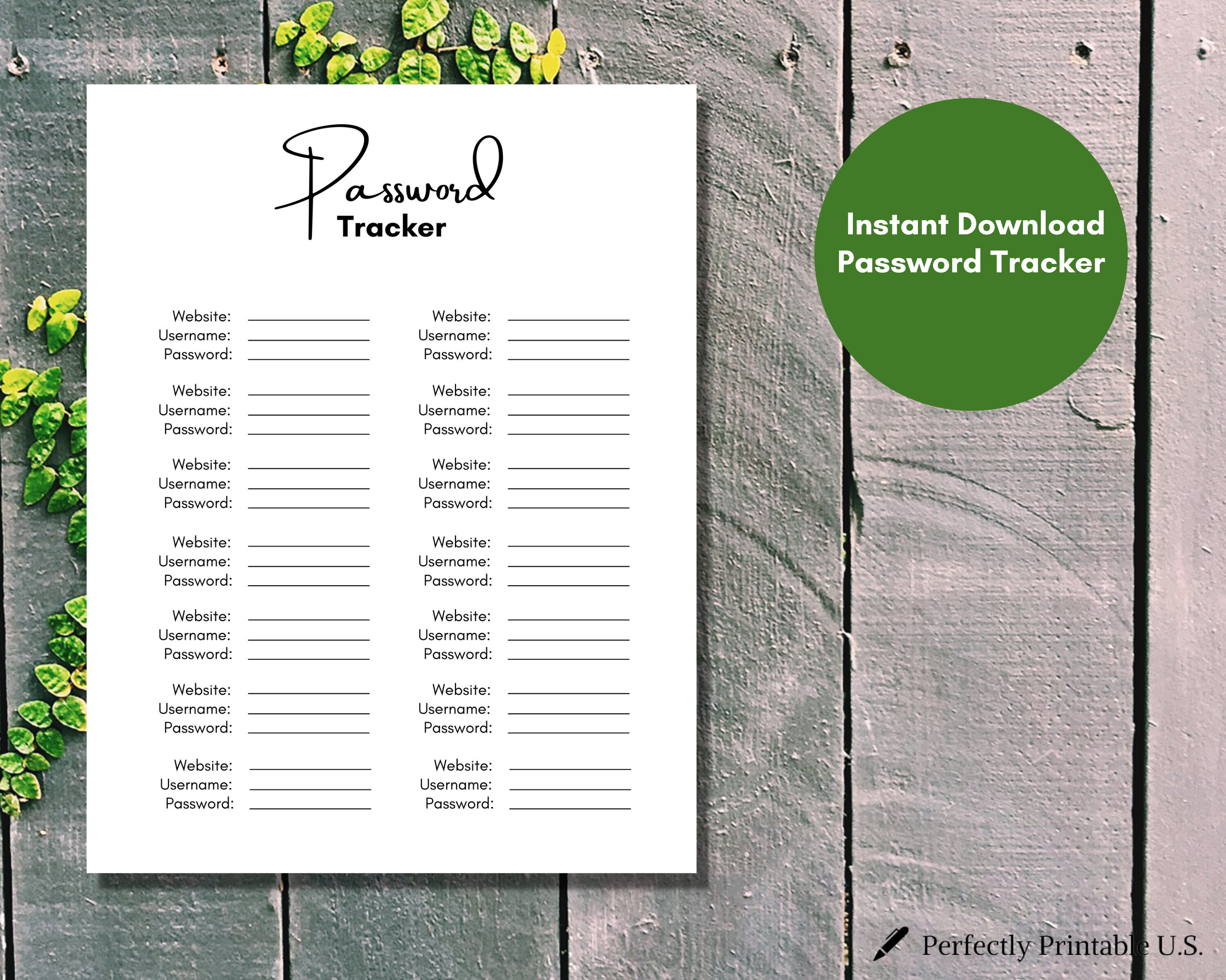 Printable Password Tracker (instant Download) - Fillable Password ...