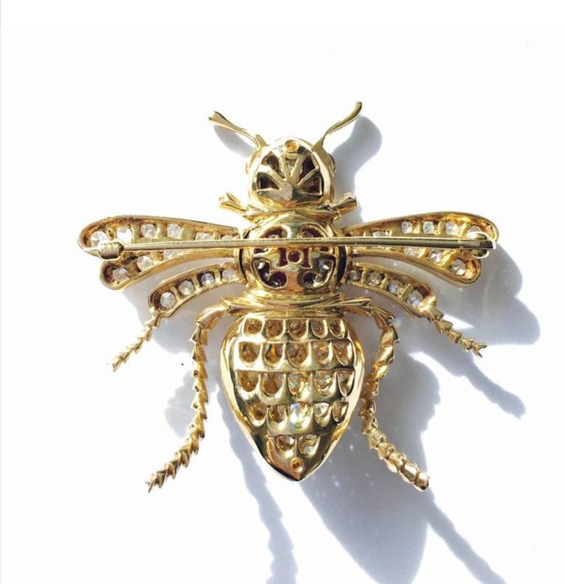 Bee Brooch /victorian Bee Rosecut Diamond Emerald and Ruby Silver ...